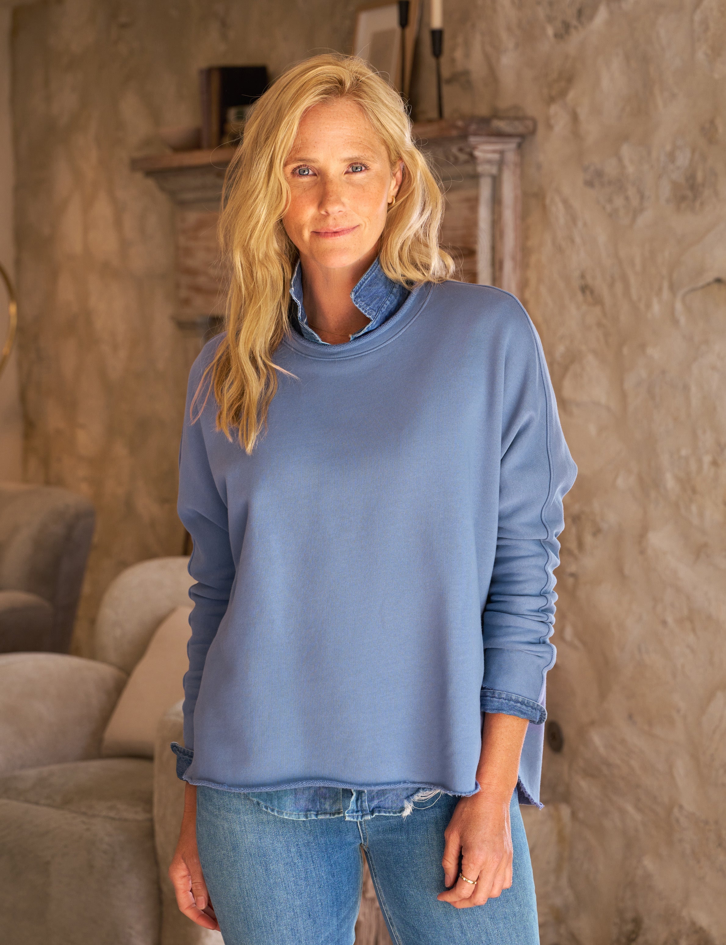 Anna, Long-Sleeve Capelet, Blue – ReLoved by Frank & Eileen
