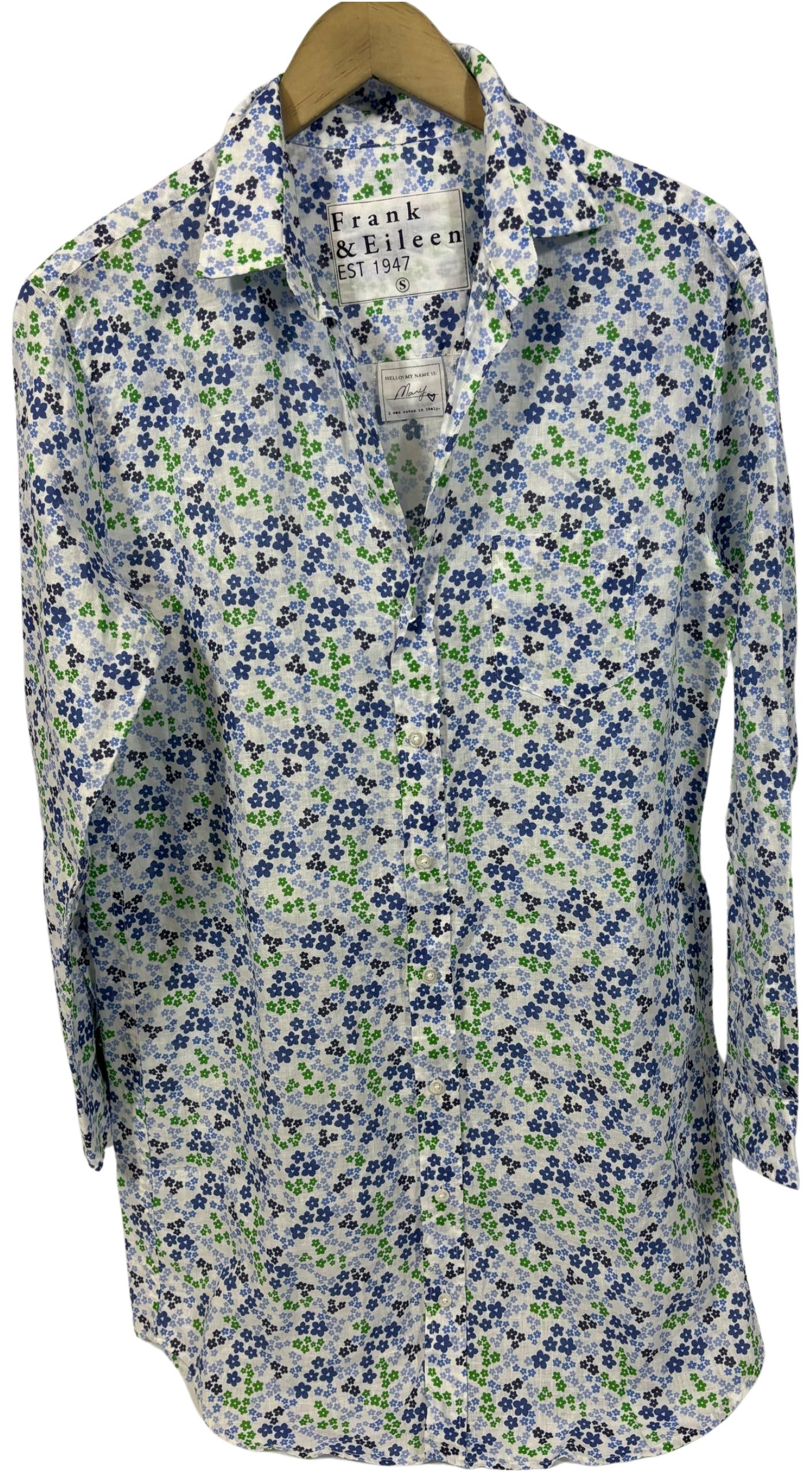 Mary Blue and Green Flowers, Classic Linen – ReLoved by Frank & Eileen